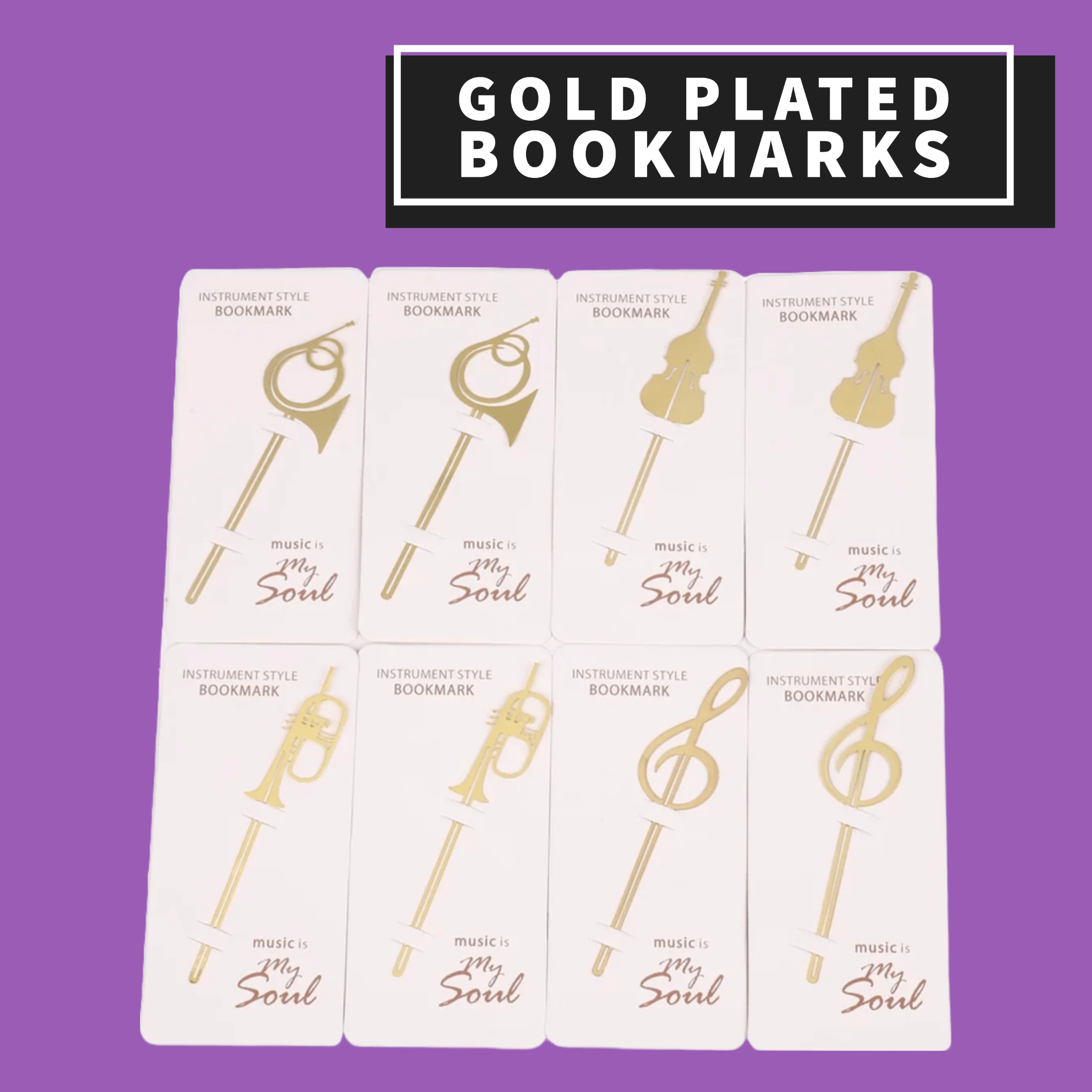 Music Themed Bookmarks - Treble Clef, Horn, Trumpet, Cello – Music2u.com.au
