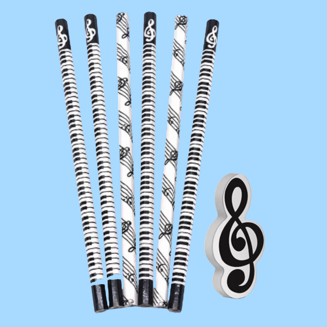 Black & White Musical Pencils - 6 Pack with Treble Clef Eraser ...