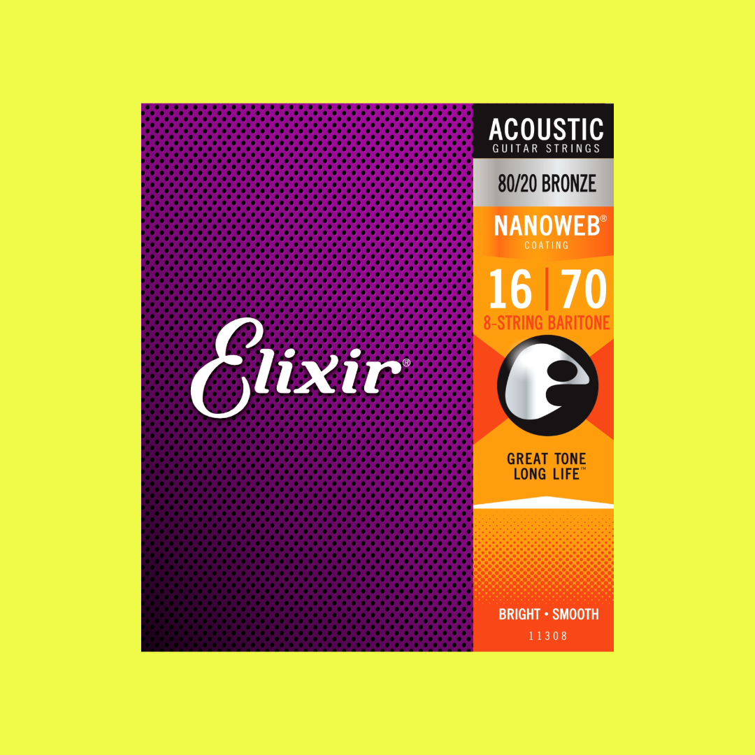 Elixir 11308 Acoustic Guitar Nanoweb 80/20 Bronze Baritone 8-String Se ...