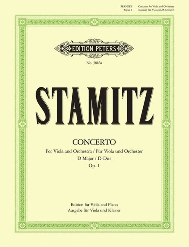 Stamitz - Concerto D Op 1 Viola/Piano – Music2u.com.au